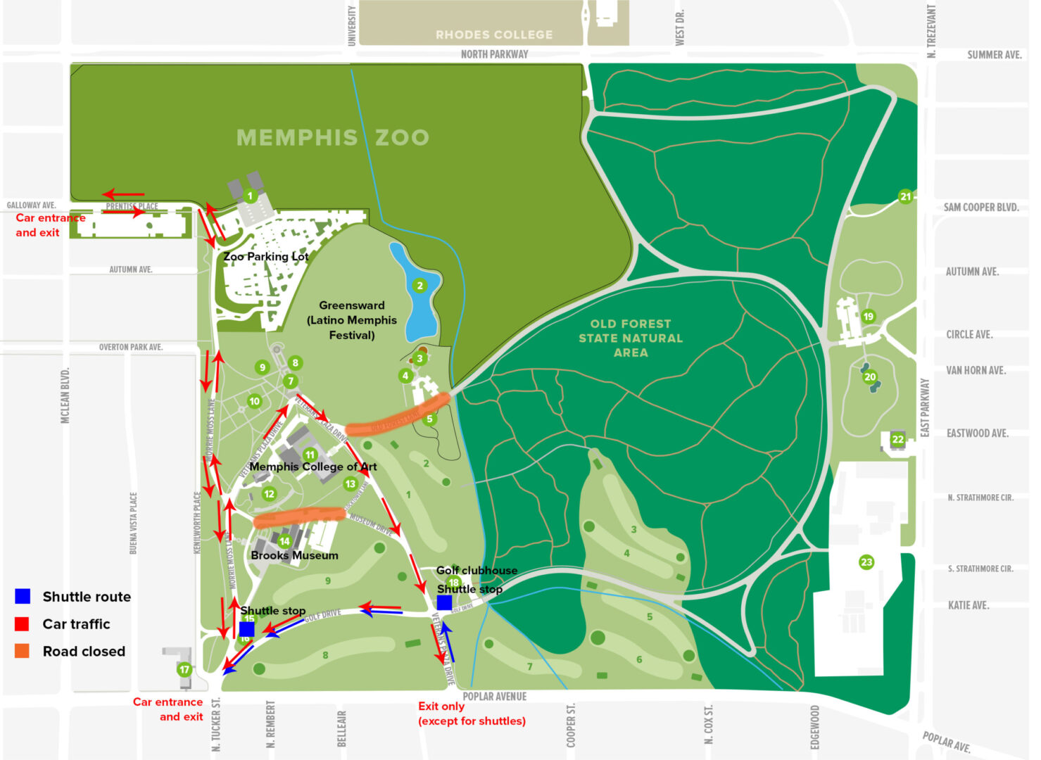 New traffic patterns for May 7 park events | Overton Park Conservancy